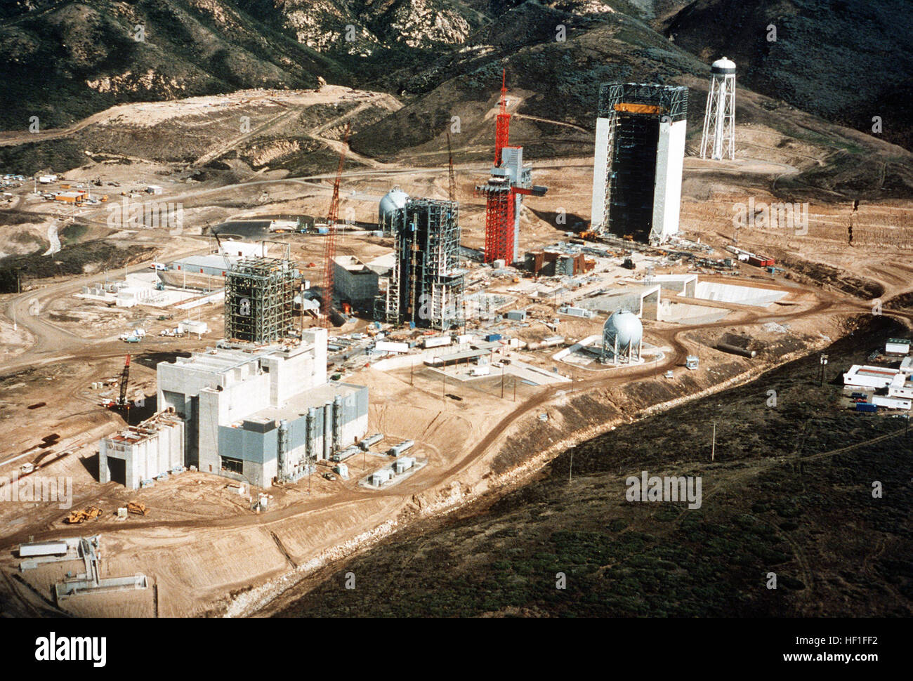 Aerial view of the construction underway at Space Launch Complex number ...
