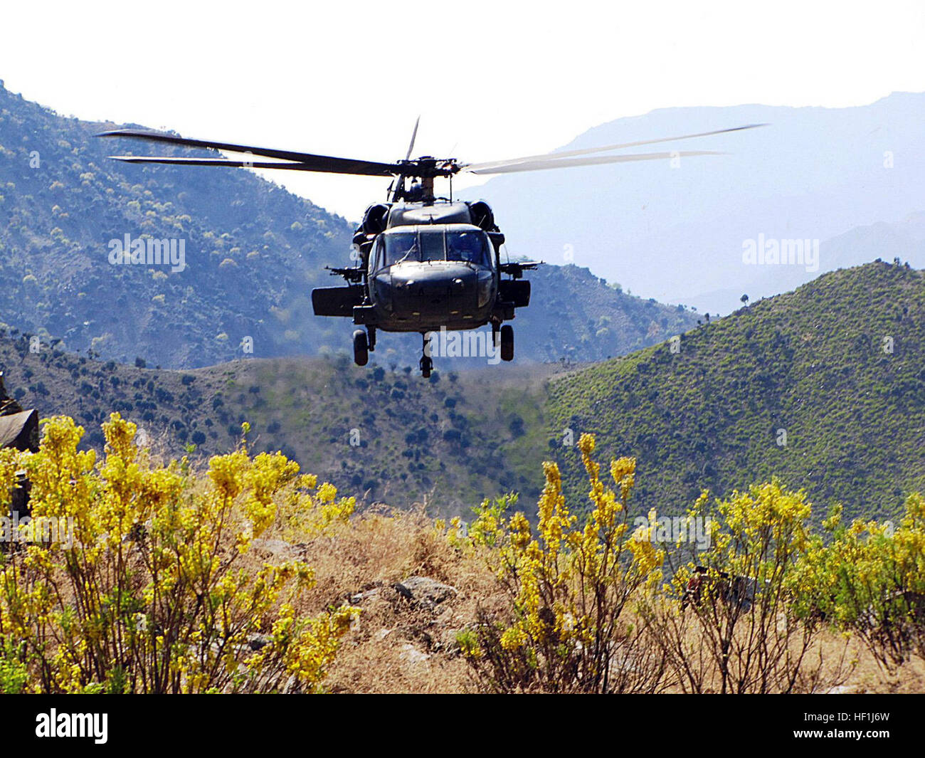 A UH-60 Black Hawk helicopter takes off after depositing Task Force No ...