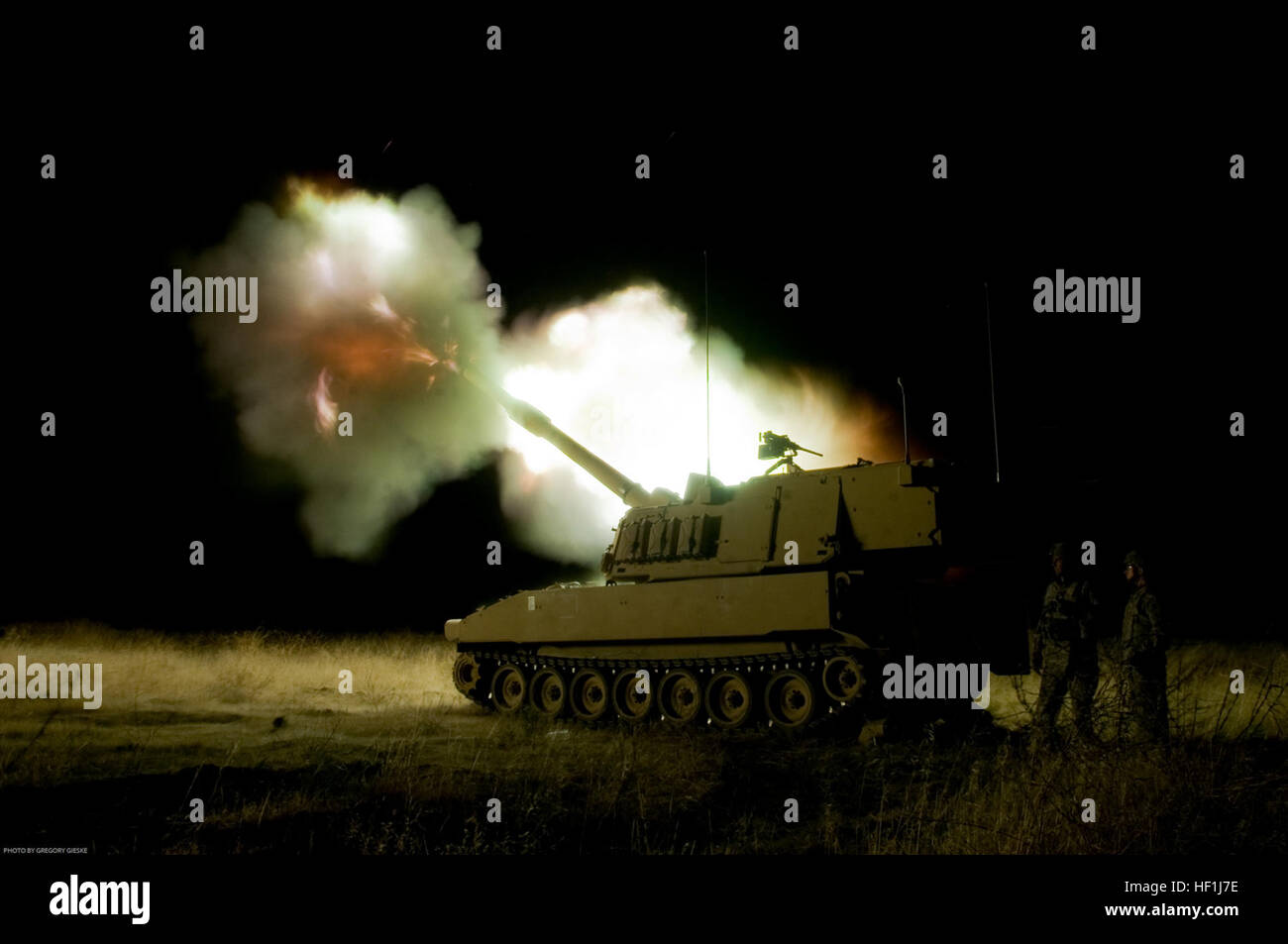 A U.S. Army 1st Battalion, 9th Field Artillery unit fires an M485A2 ...