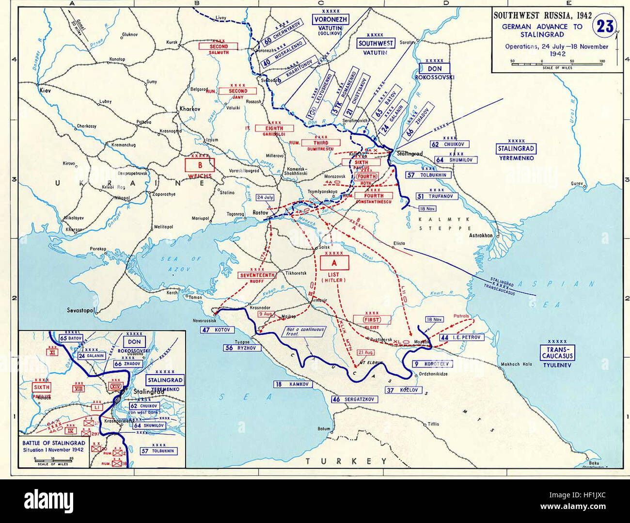 Ww2 map23 july42 Nov 42 Stock Photo - Alamy