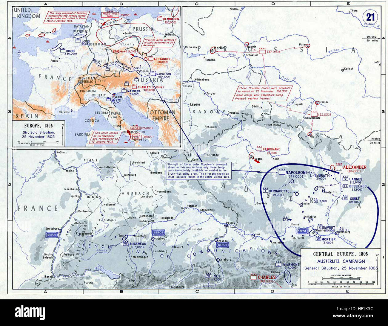 Austerlitz campaign - General situation, 25 November 1805 Stock Photo ...