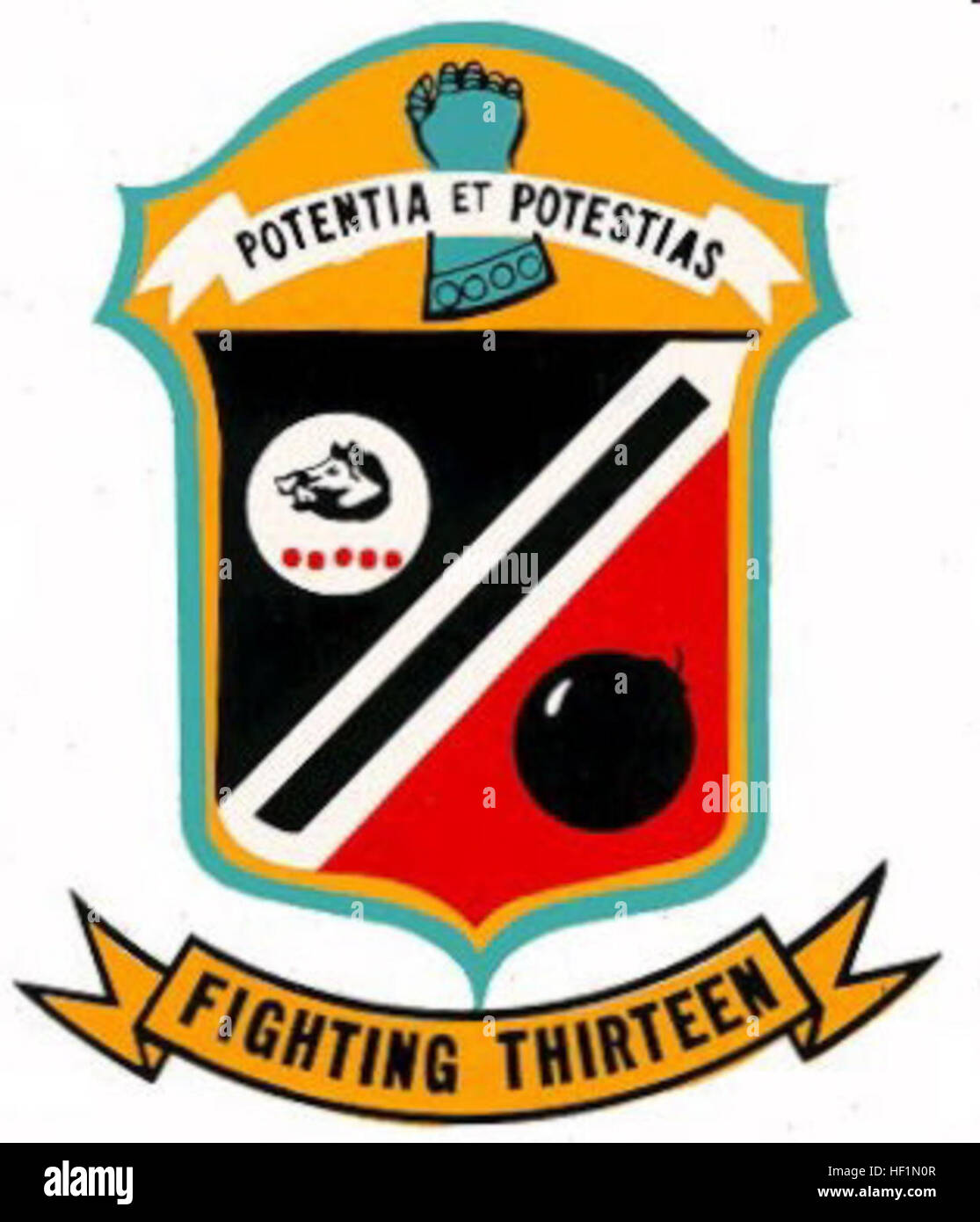 The Fighter Squadron 13 badge symbolizes the squadron’s affiliation ...