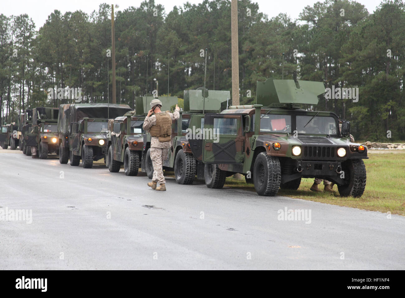 Marines with A Battery, 2nd Low Altitude Air Defense Battalion, depart ...
