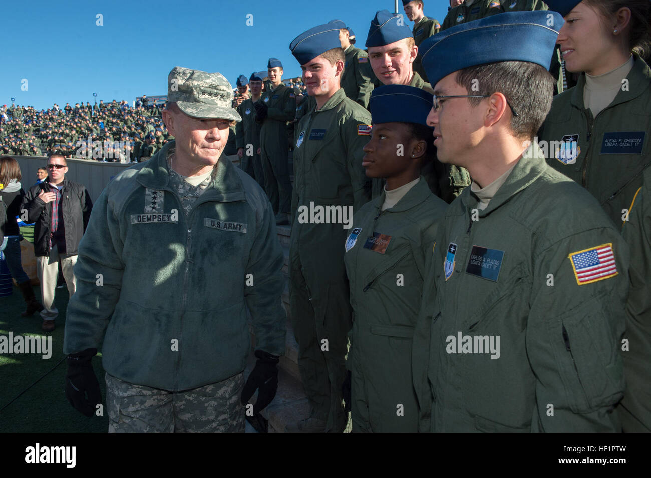 Chairman of the Joint Chiefs of Staff Gen. Martin E. Dempsey talks with ...