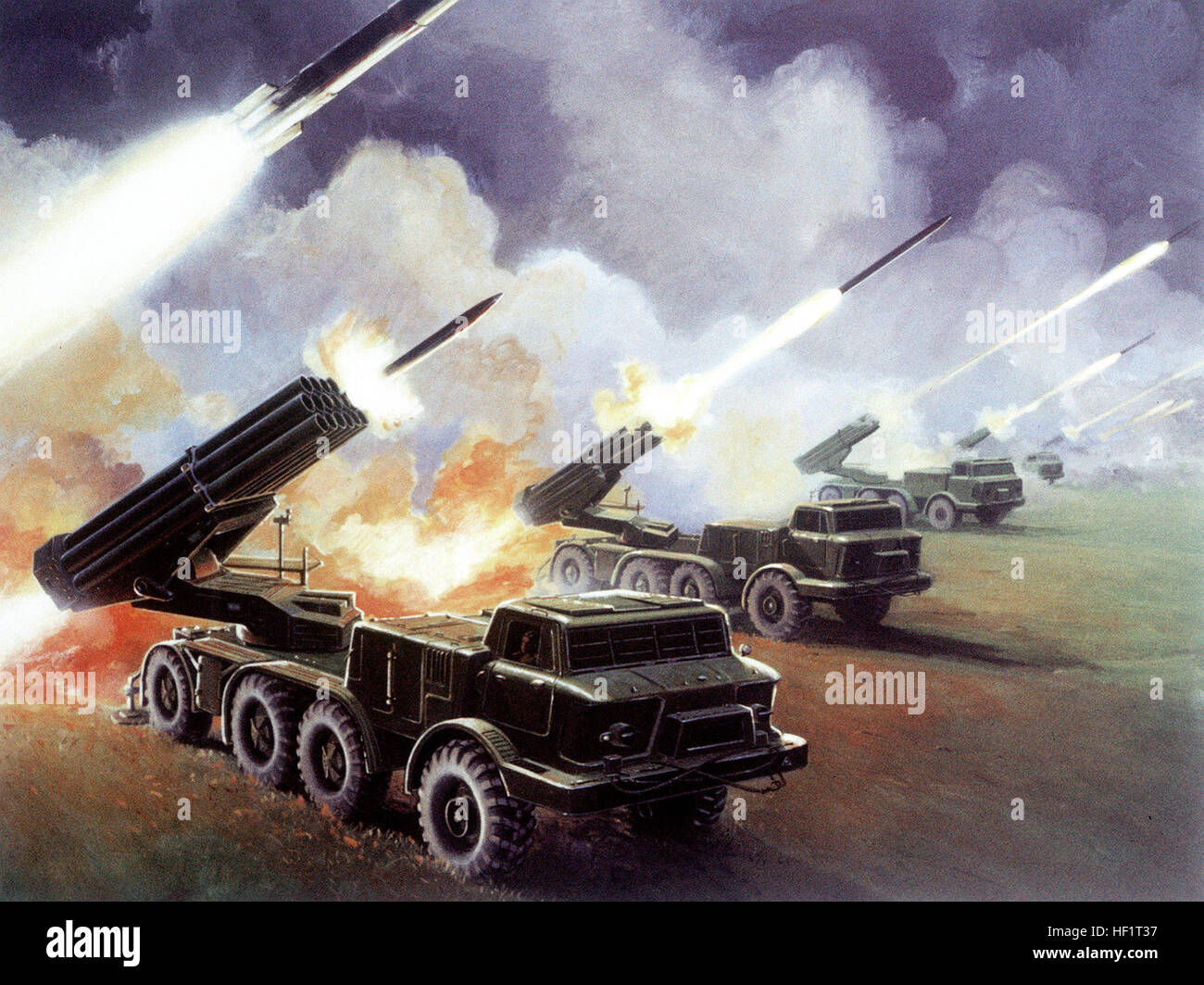 The Soviet 220mm BM-27 multiple rocket launcher, also known as Uragan ...