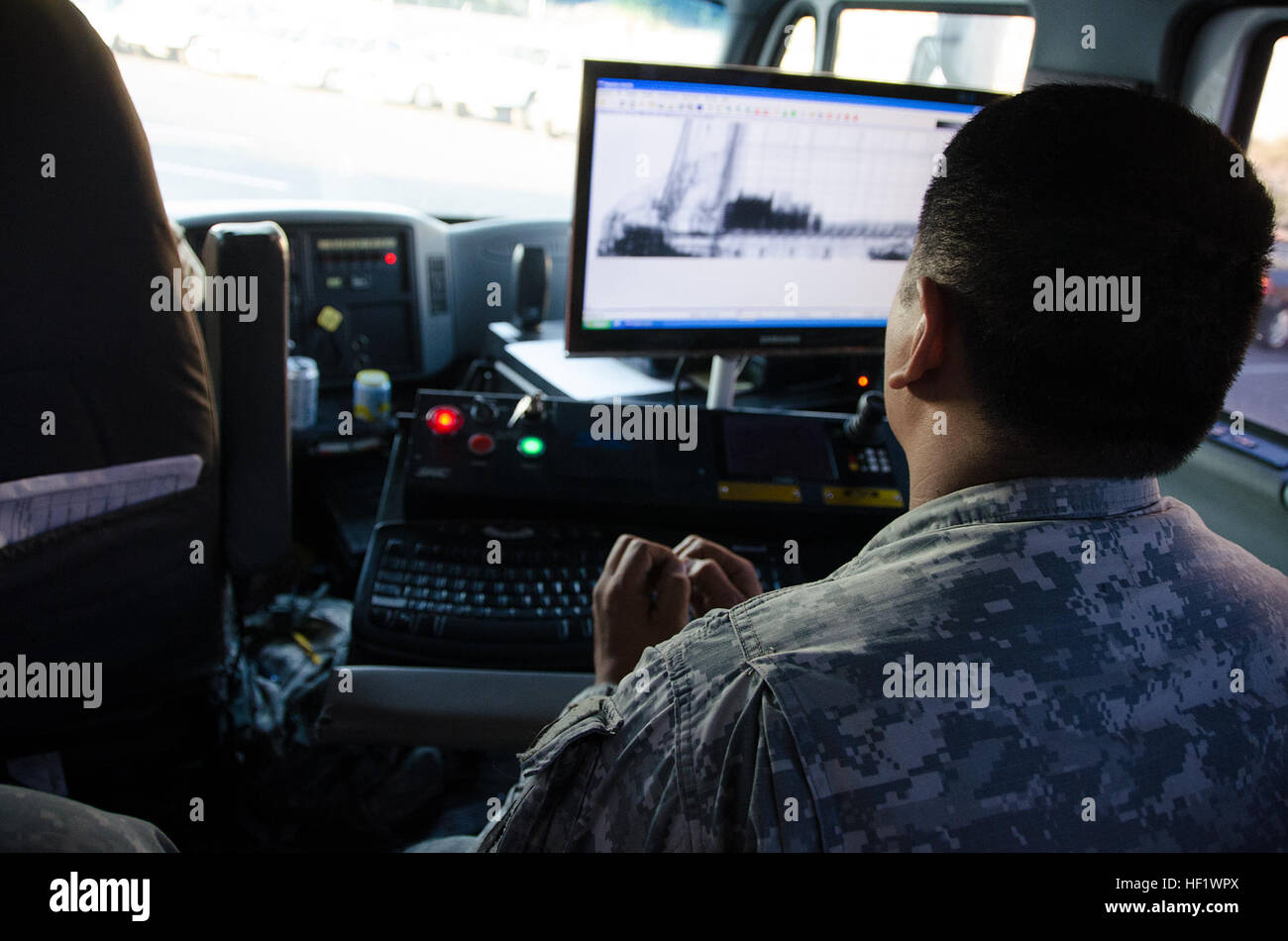 California National Guard Counterdrug Task Force analysts use a truck ...