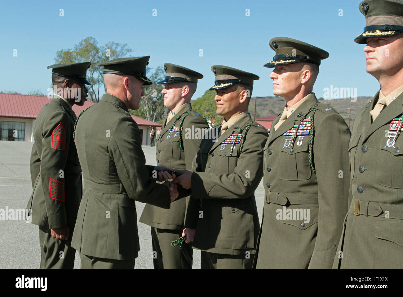 Colonel Jason Q. Bohm, 5th Marine Regiment commanding officer, delivers ...