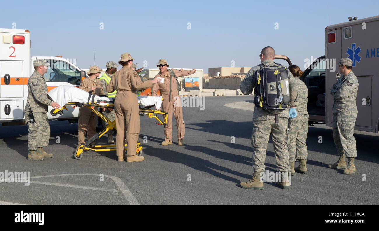 Members of the 379th Expeditionary Medical Group participate in a mass ...