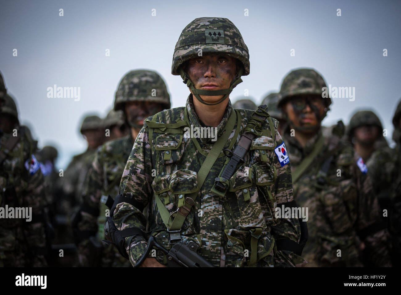 Republic of Korea Marines stand in formation during the conclusion of ...