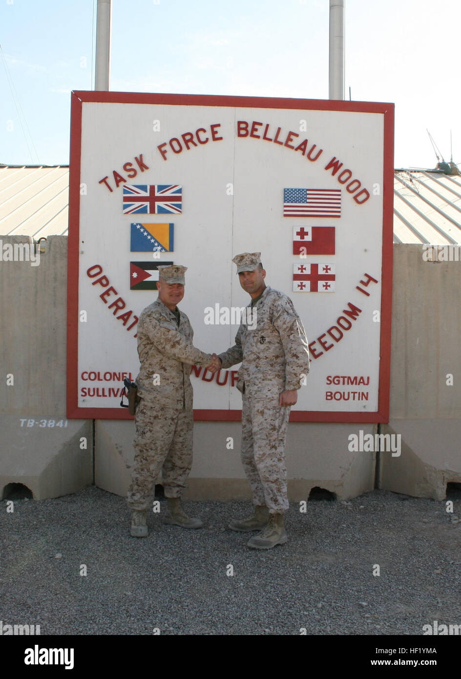 Colonel Dan M. Sullivan, left, shakes hands with Col. Pete B ...