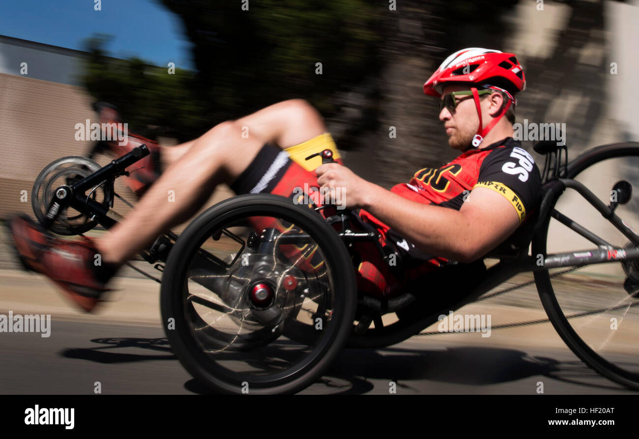 Marine veteran Cpl. Richard Stalder, a native of Muenster, Texas, rides ...