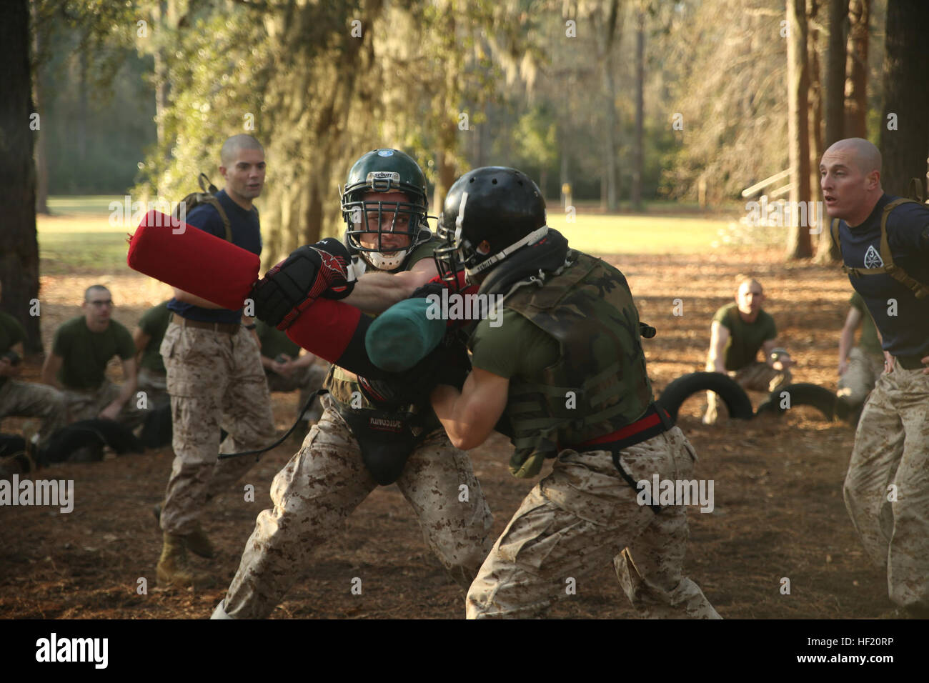 Rct. Benjamin Andrew, left, Platoon 3036, battles Rct. Alexander Hough, Platoon 3032, Mike ...