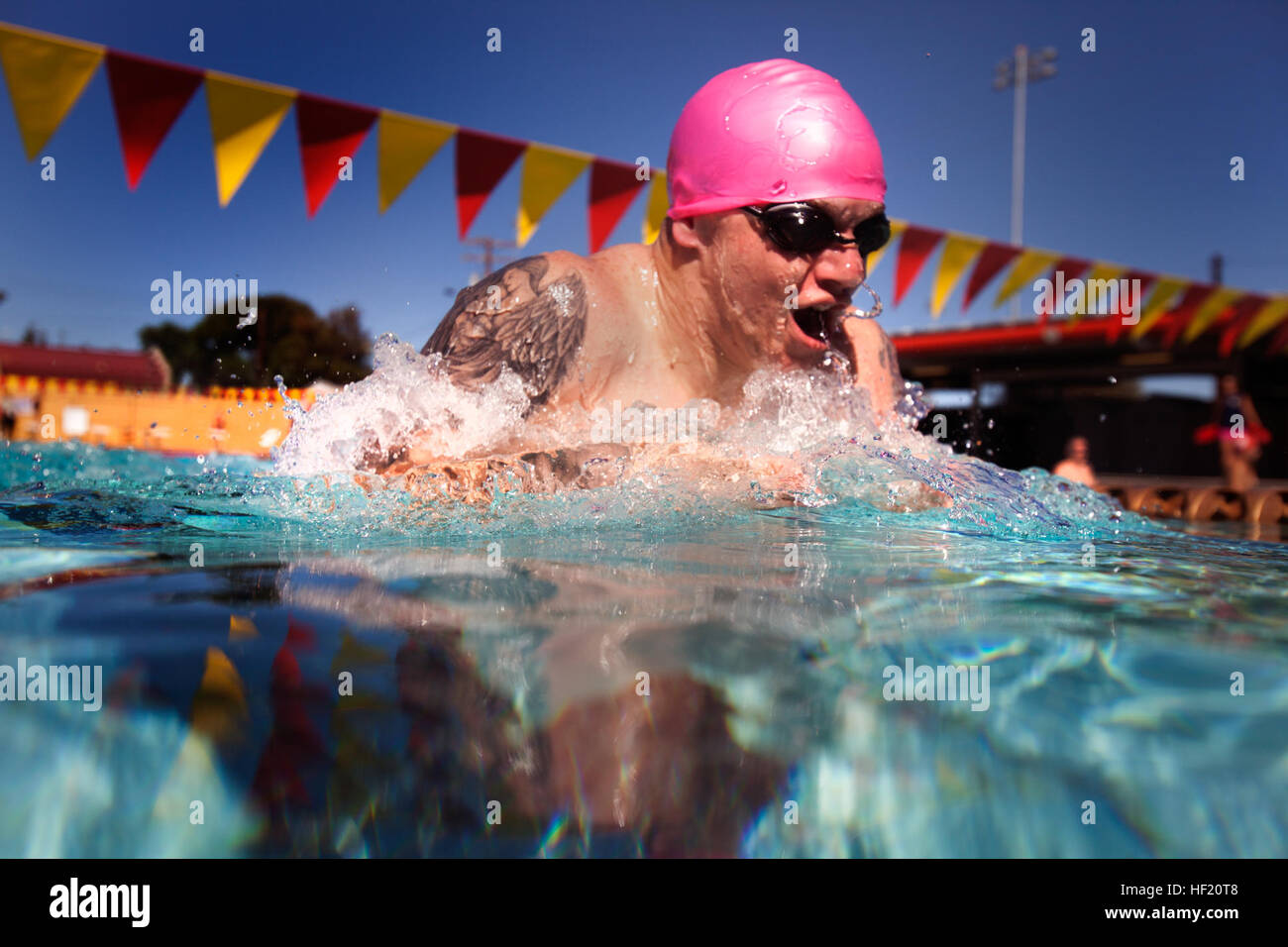 Cpl. Kyle Reid, a native from Chinook, Mont., practices the butterfly ...