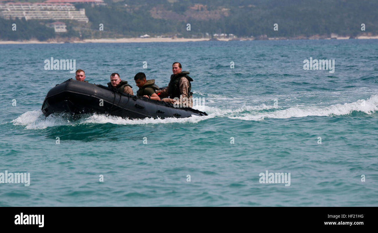 Marines maneuver a Combat Rubber Raiding Craft March 19 during water ...