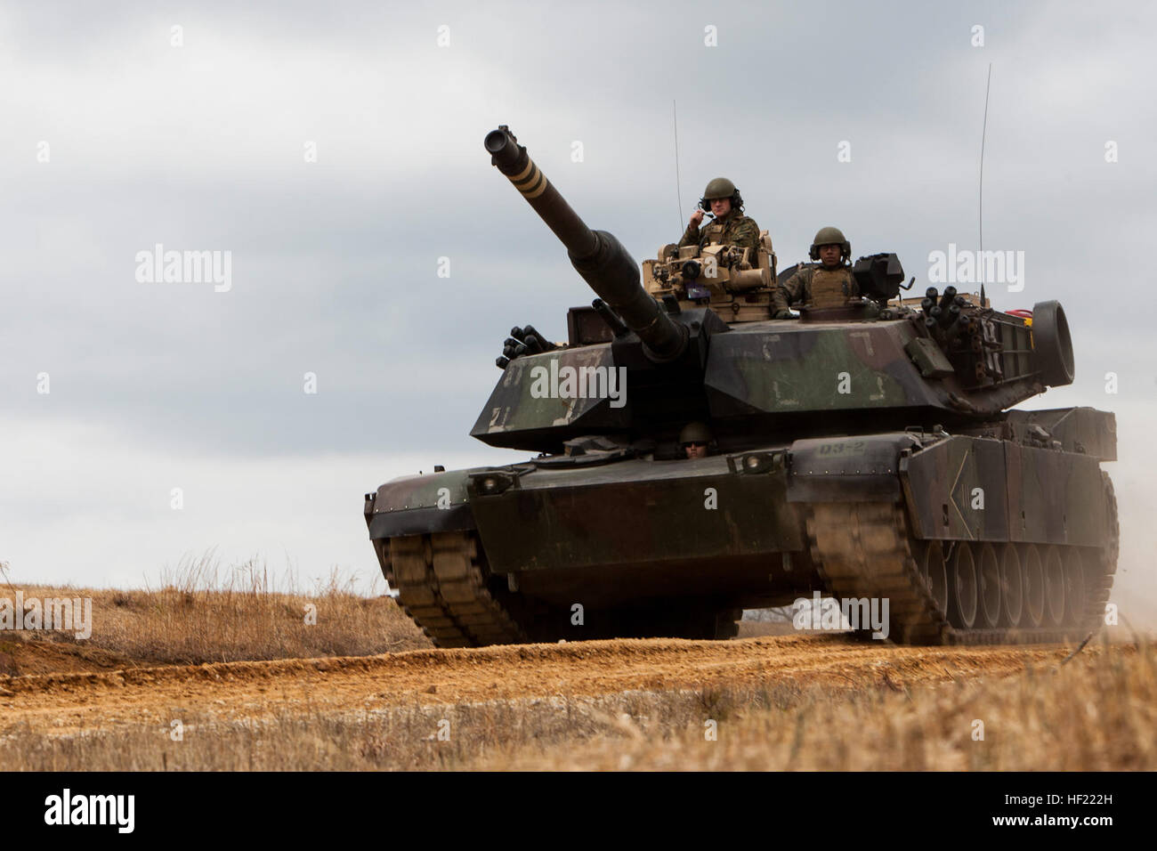 U.S. Marine Corps M1A1 Abrams tank heads to the tank ramp after being ...