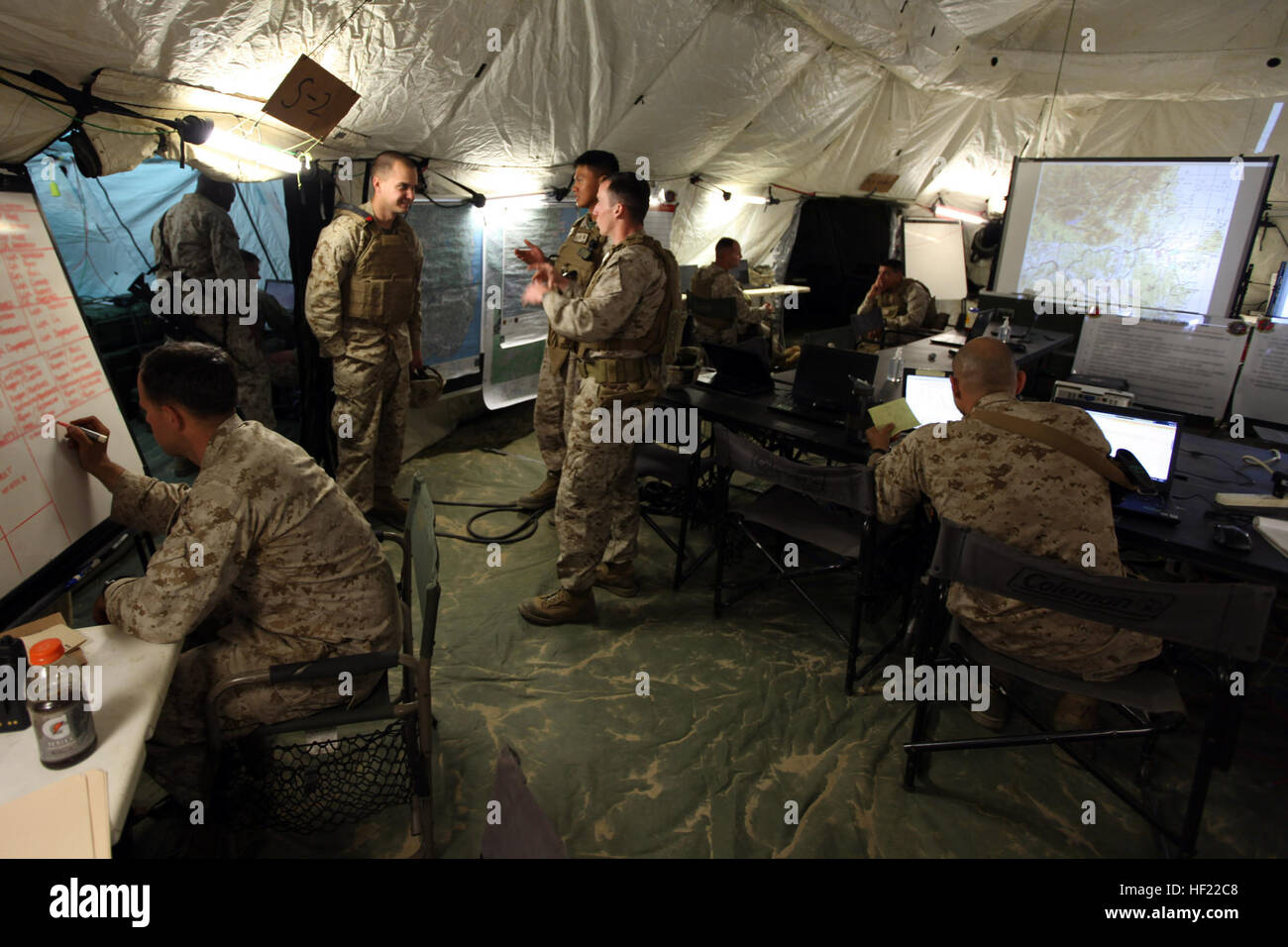 Marines of the 31st Marine Expeditionary Unit's Command Element operate ...