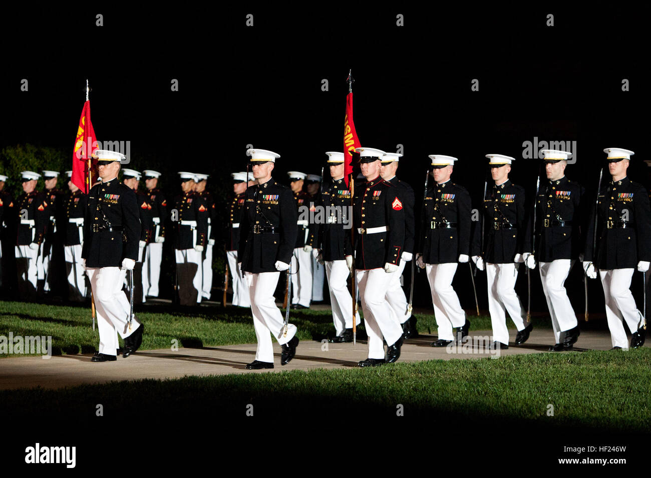 U.S. Marines participate during an Evening Parade at Marine Barracks ...