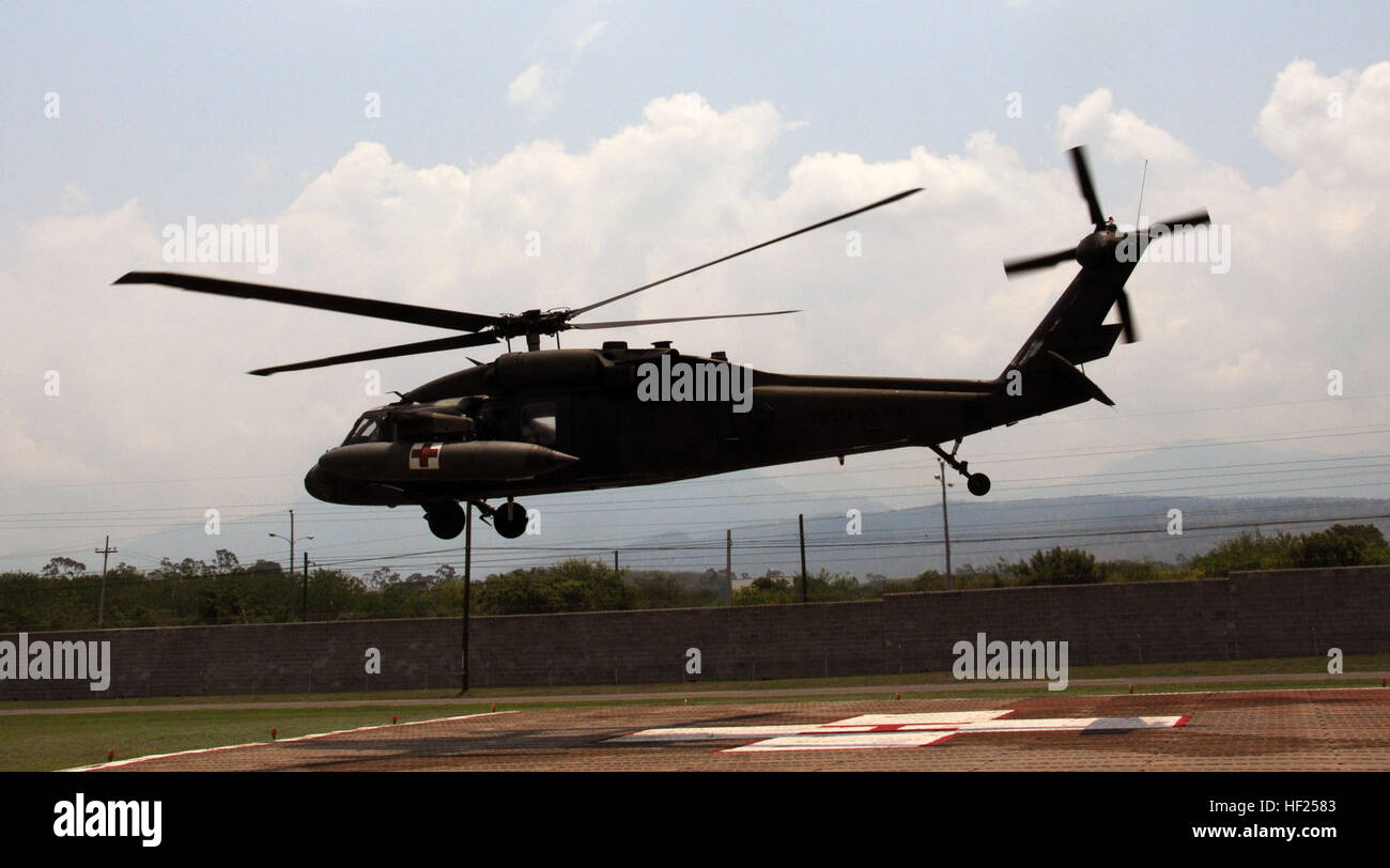 A U. S. Army UH-60 Blackhawk MEDEVAC helicopter takes off from the ...
