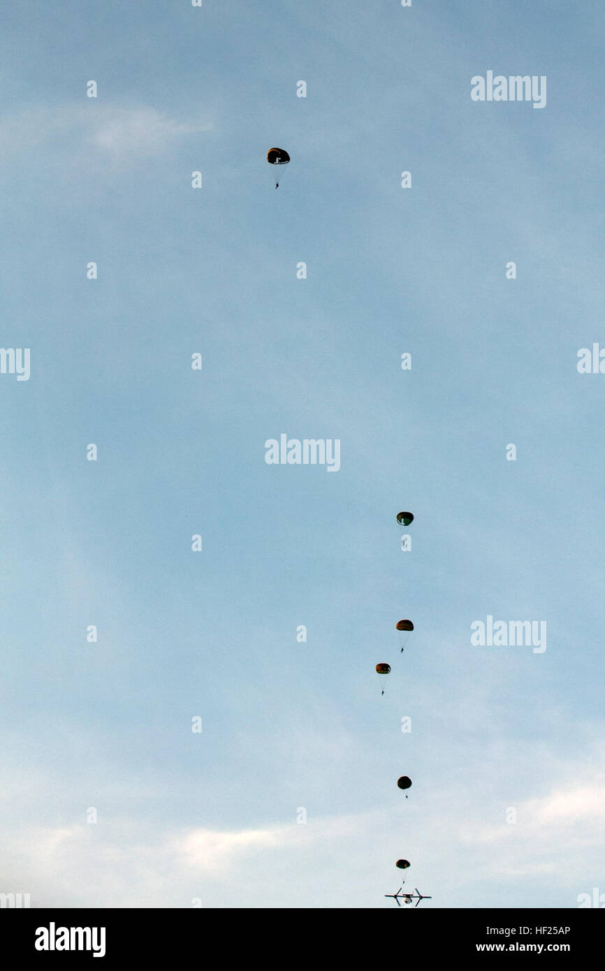 Philippine and U.S. Service members parachute from a MV-22B Osprey ...