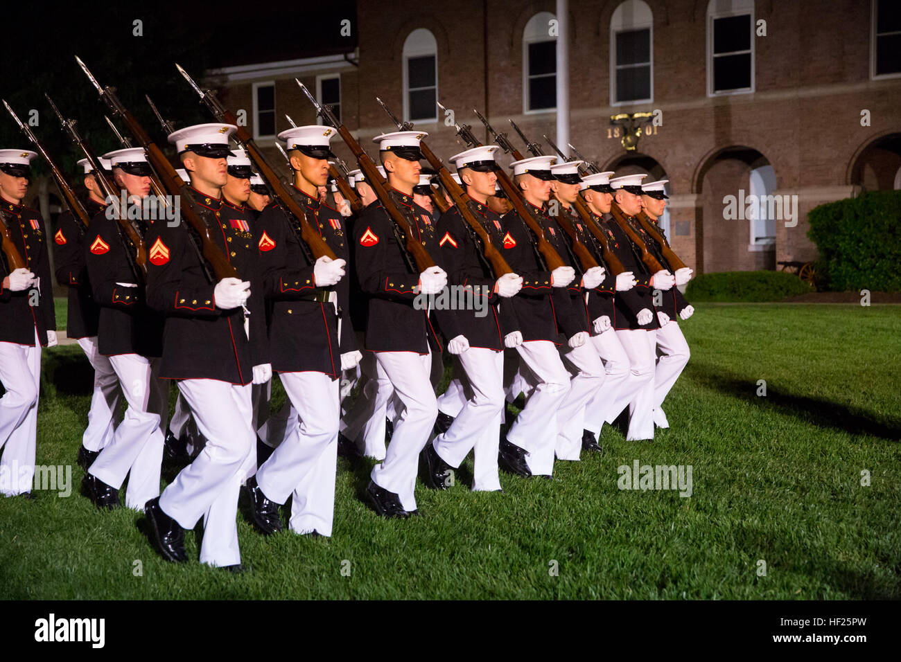 Marines march past visitors at "The Oldest Post in the Corps," Marine ...