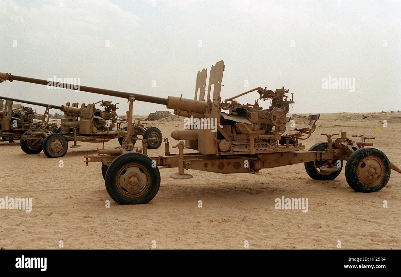 A left side view of an Iraqi S-60 57mm automatic anti-aircraft gun that ...