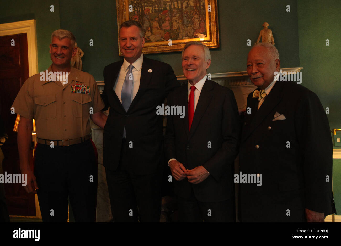 New York City Mayor Bill de Blasio and Secretary of the Navy Ray Mabus ...