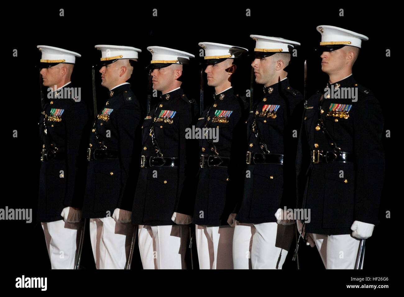 A U.S. Marine officers participate in the Evening Parade at Marine ...