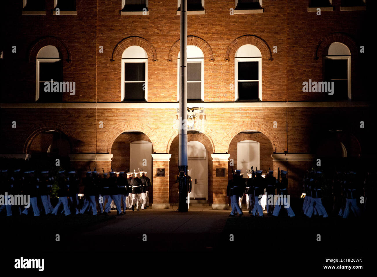 U.S. Marines march out during the Evening Parade at Marine Barracks ...