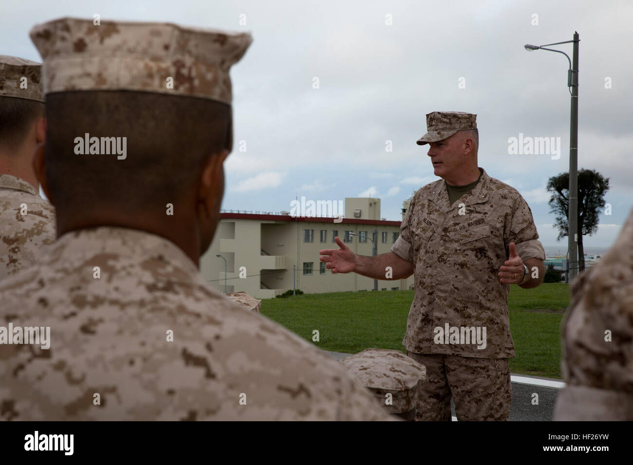 Brig. Gen. Niel E. Nelson addresses his Marines June 2 at Camp Kinser ...