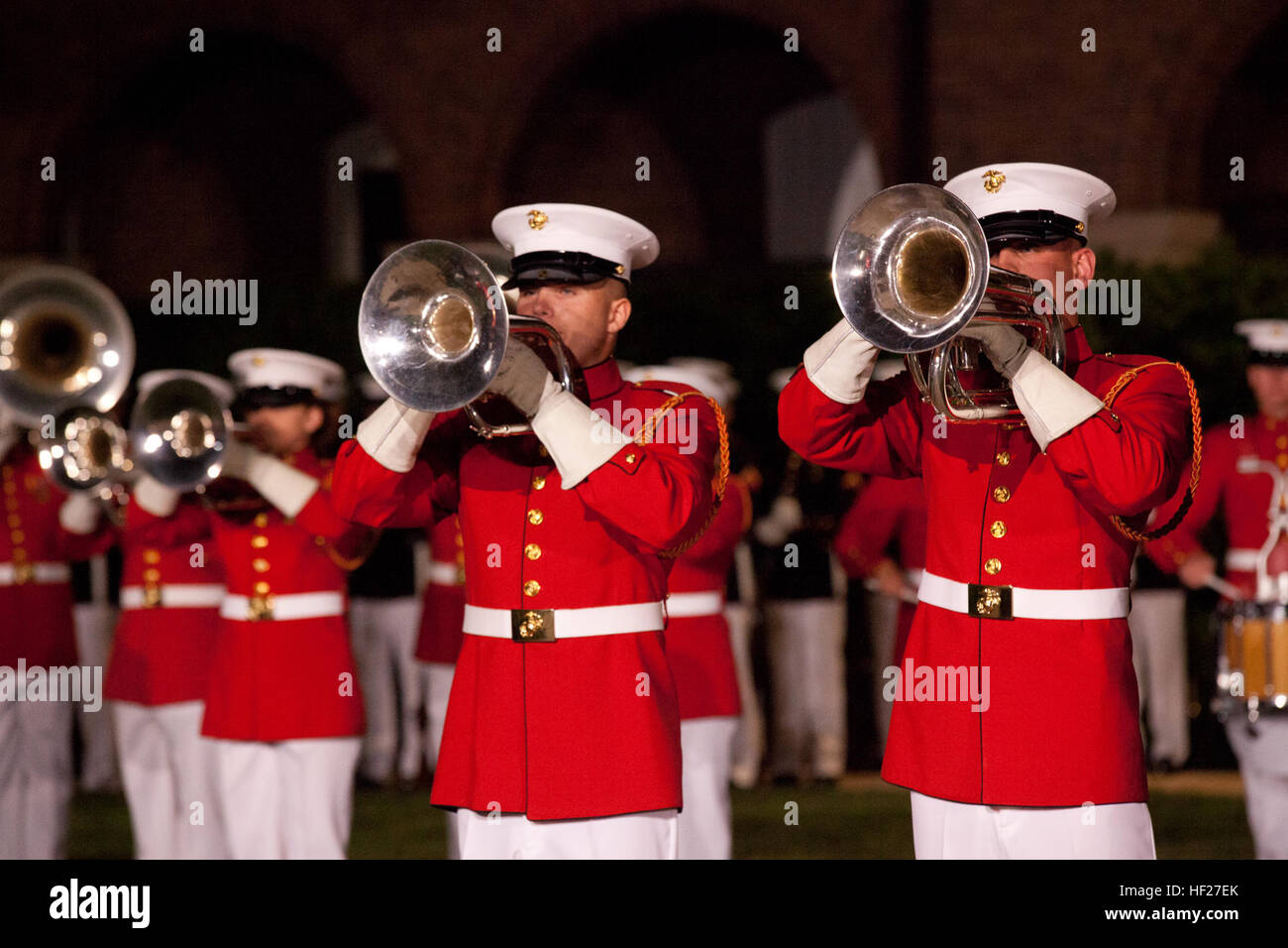 Members of the President's Own U.S. Marine Drum and Bugle Corps perform ...