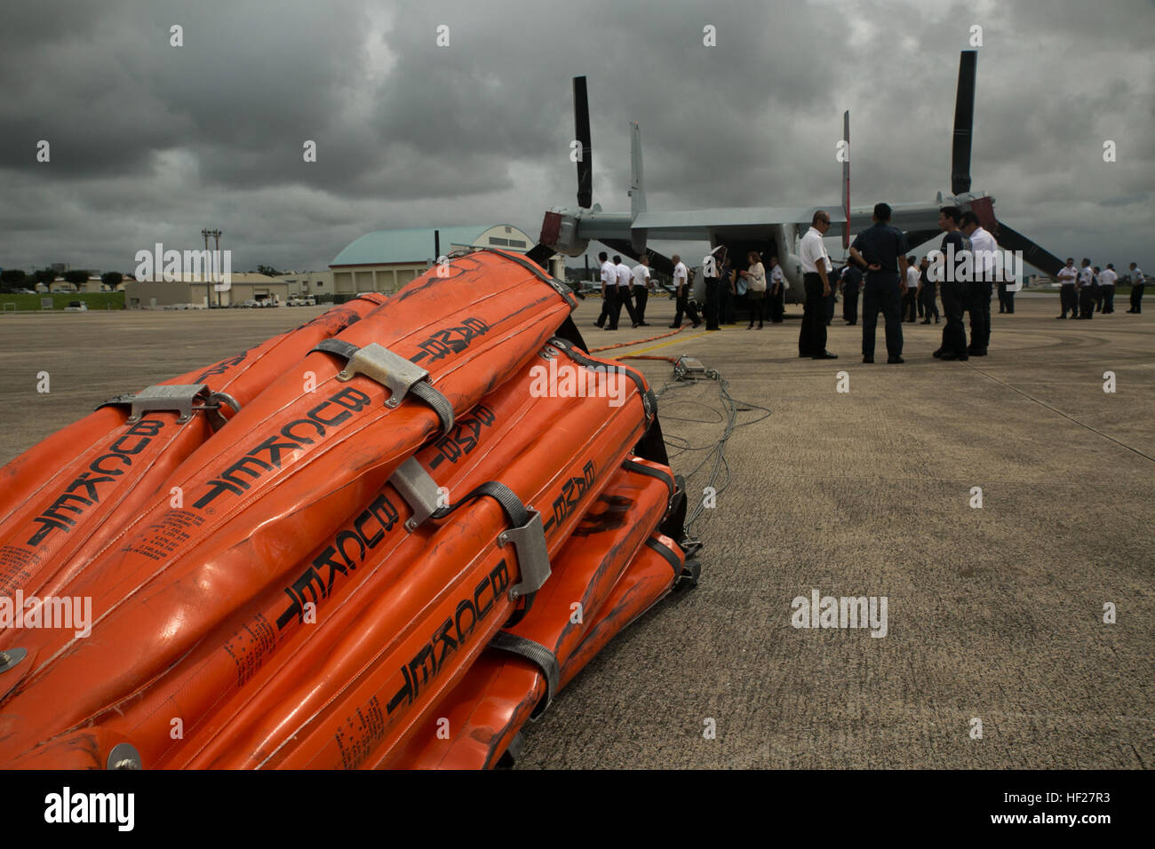 Senior fire officers observe a static display of the Bambi Bucket ...