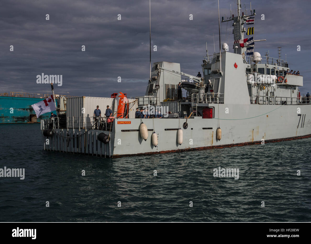 Canadian vessel HMCS Summerside performs a mediterranean mooring during ...