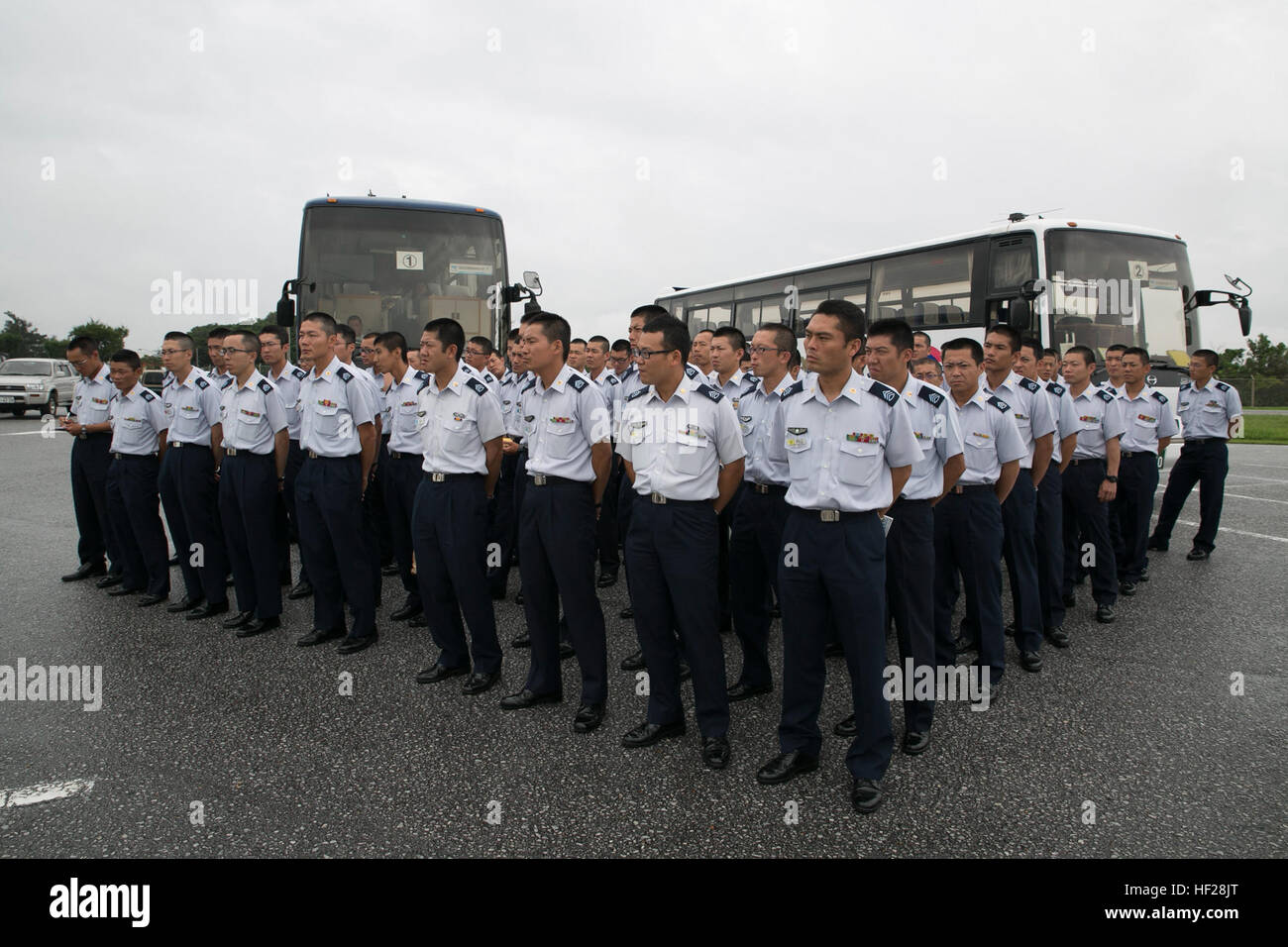 Cadets with the Japan Air Self-Defense Force stand in a formation June ...