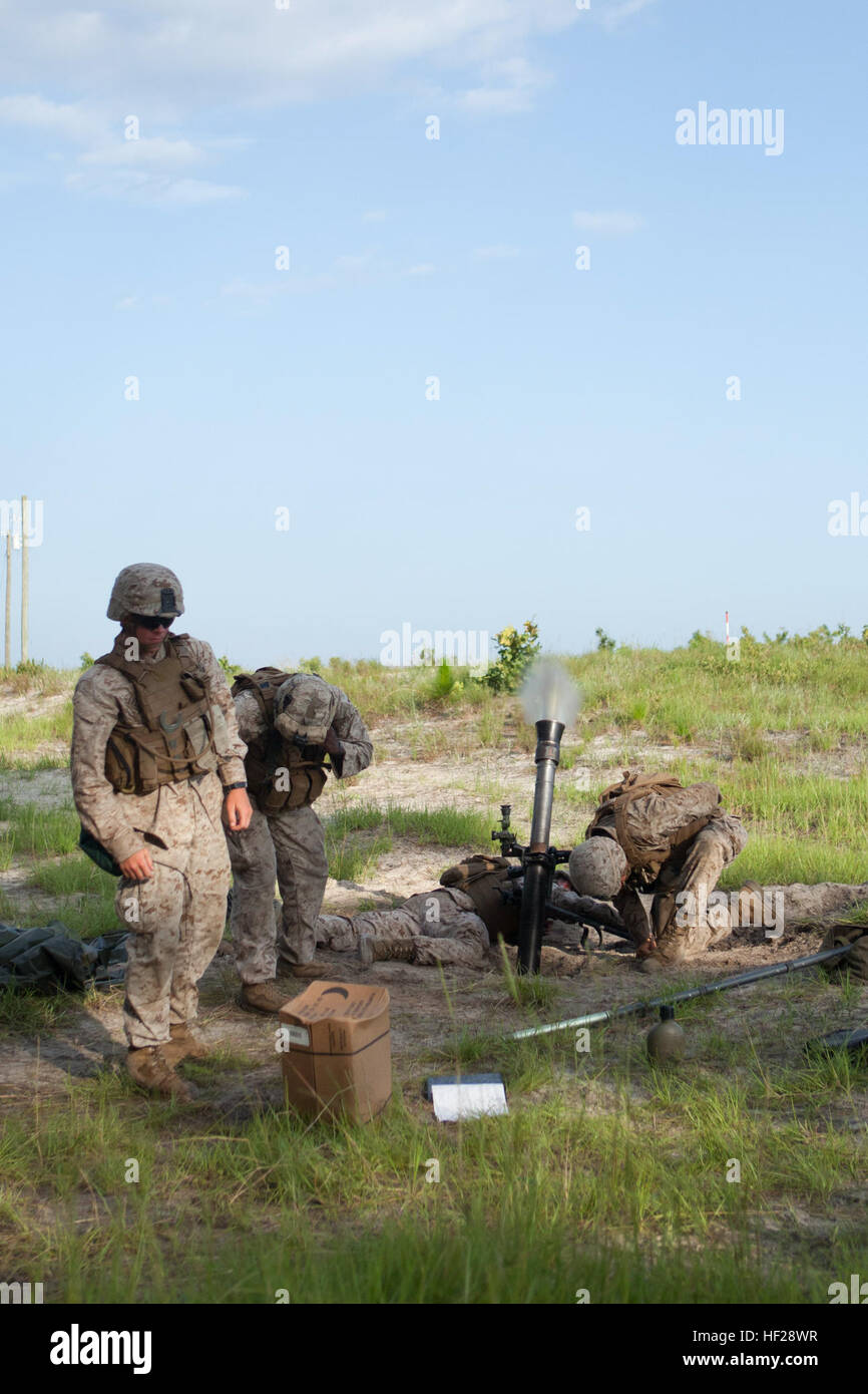 U.S. Marines with Weapons Platoon, 2nd Battalion 8th Marines fire High ...