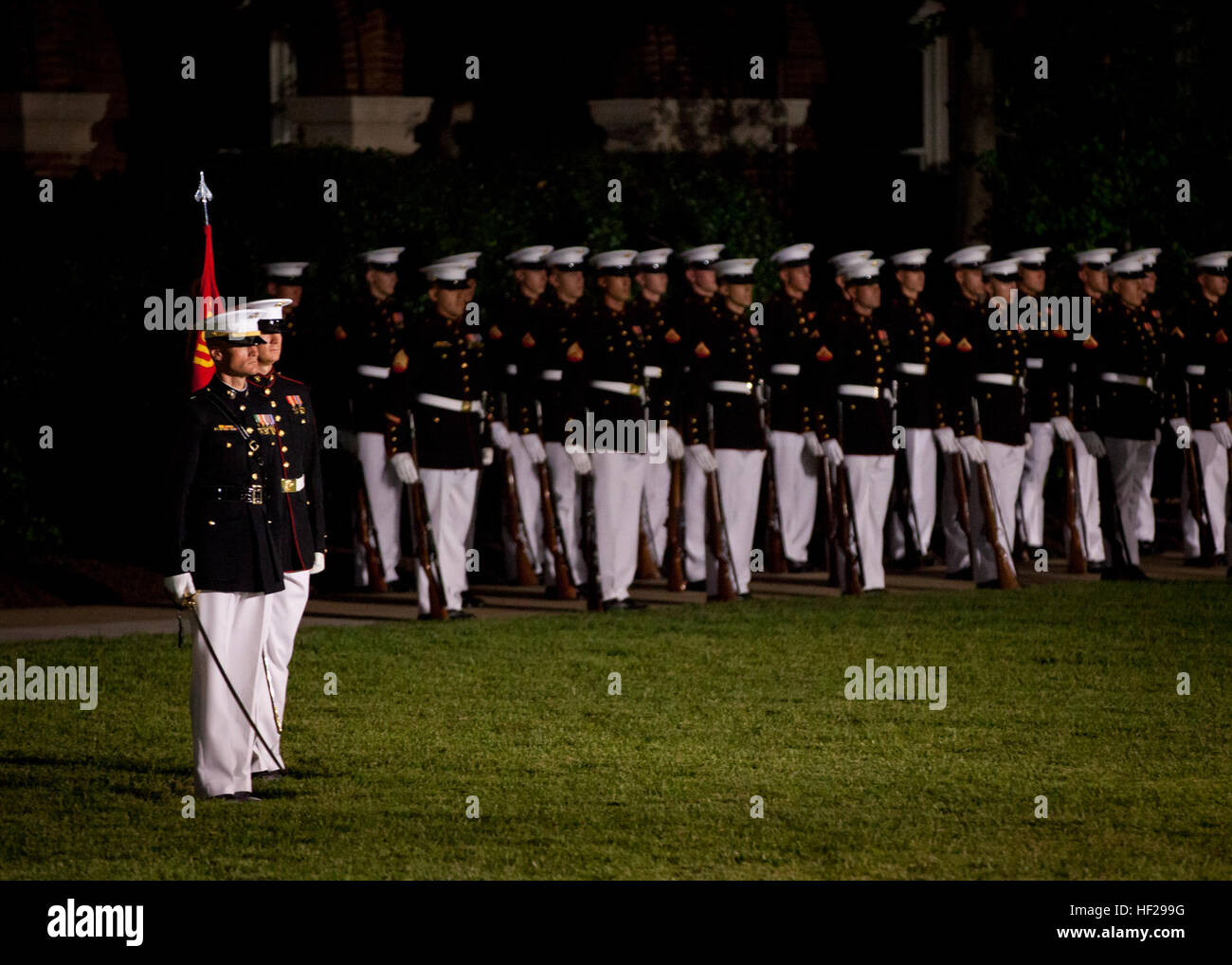 U.S. Marines from Co. B. perform during an Evening Parade at Marine ...