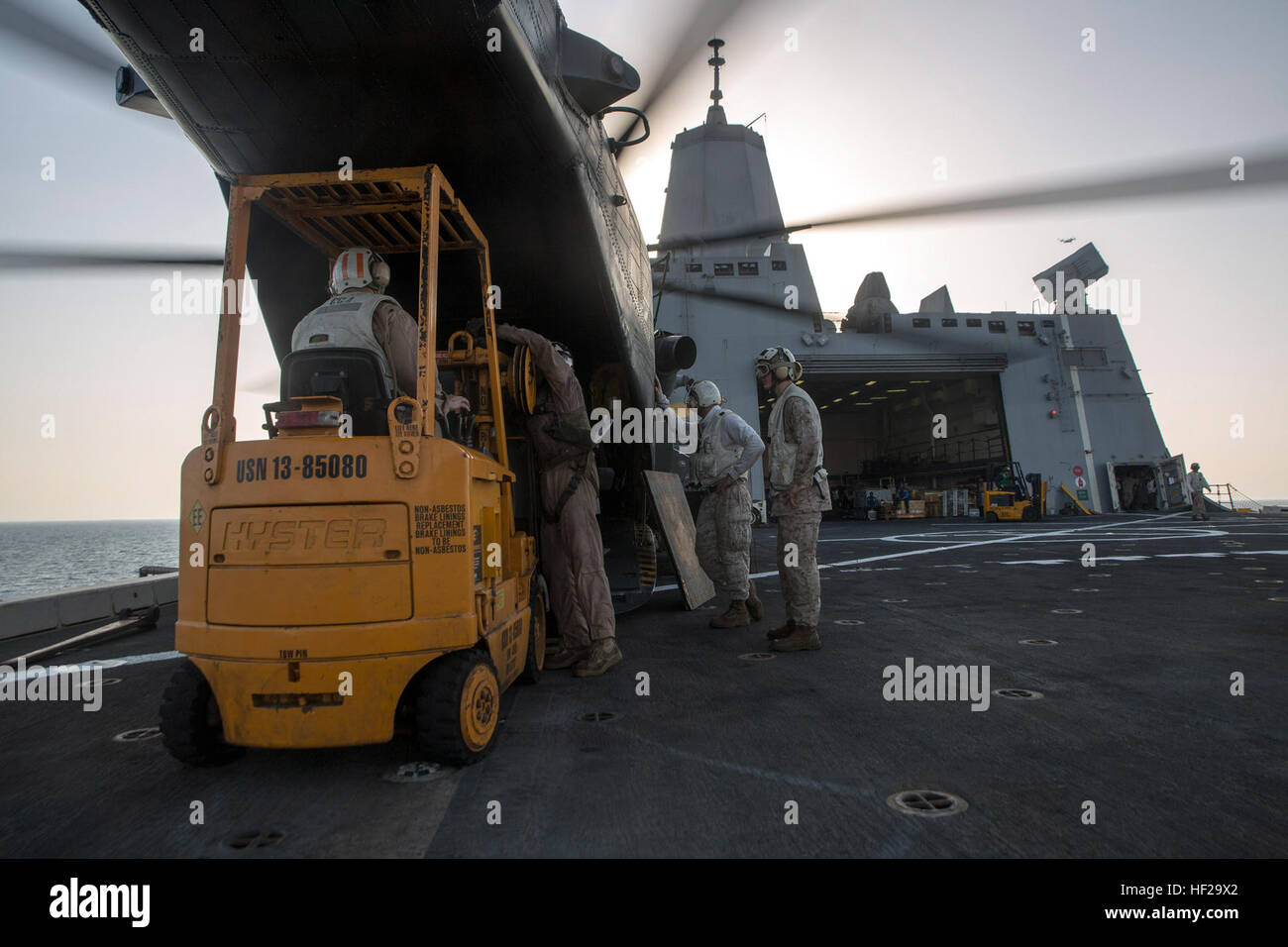 U.S. Marines with the amphibious transport dock ship USS Mesa Verde's ...