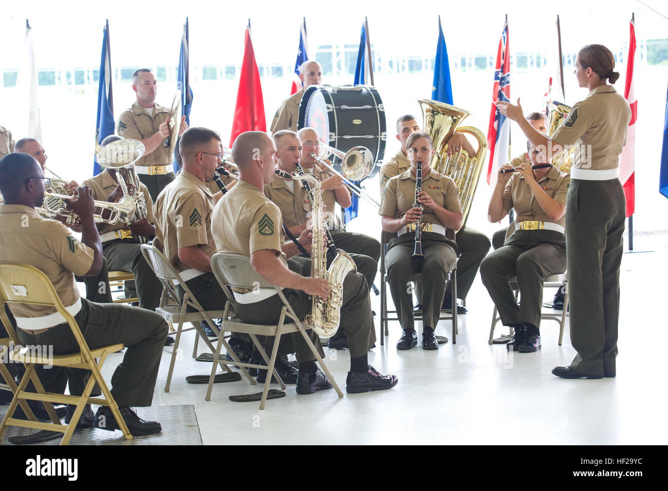 The Parris Island Marine Band plays music during the Marine Fighter ...