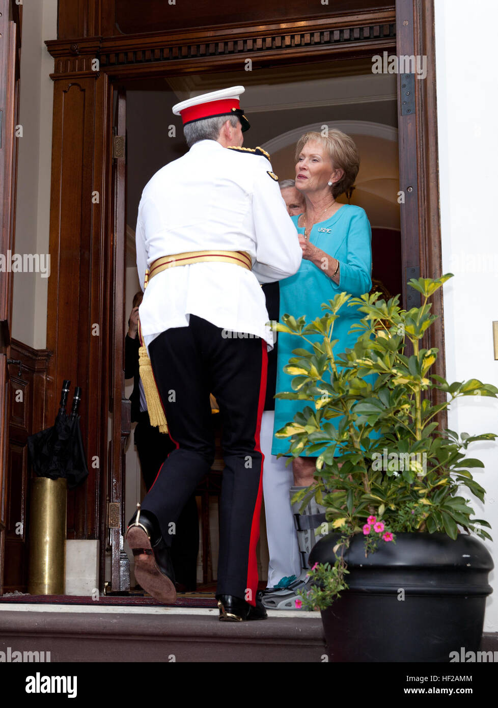 The First Lady of the Marine Corps, Bonnie Amos, right, greets the ...