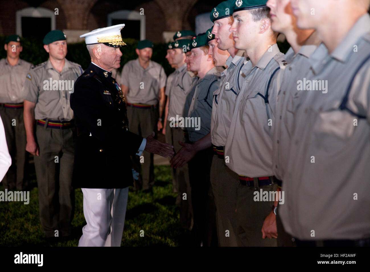 The Commandant of the Marine Corps, Gen. James F. Amos, left, greets ...