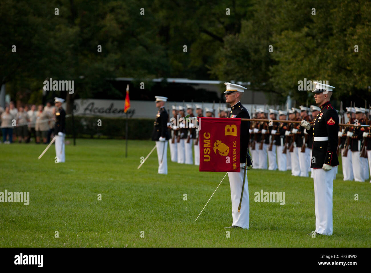 U.S. Marines participate in a Sunset Parade at the Marine Corps War ...