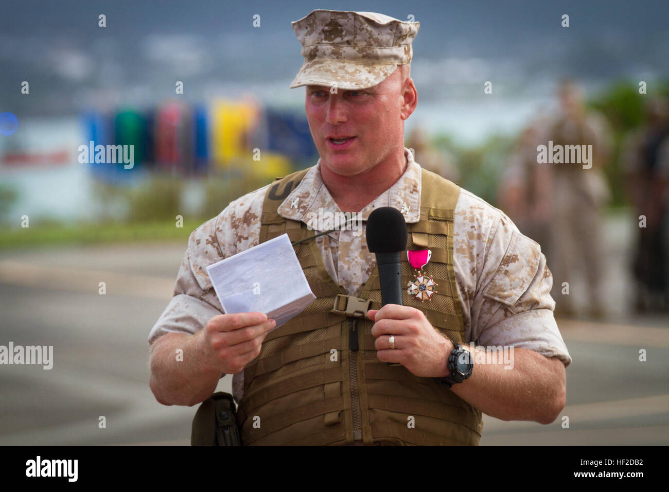 U.S. Marine Corps Col. Brian P. Annichiarico, addresses the audience ...