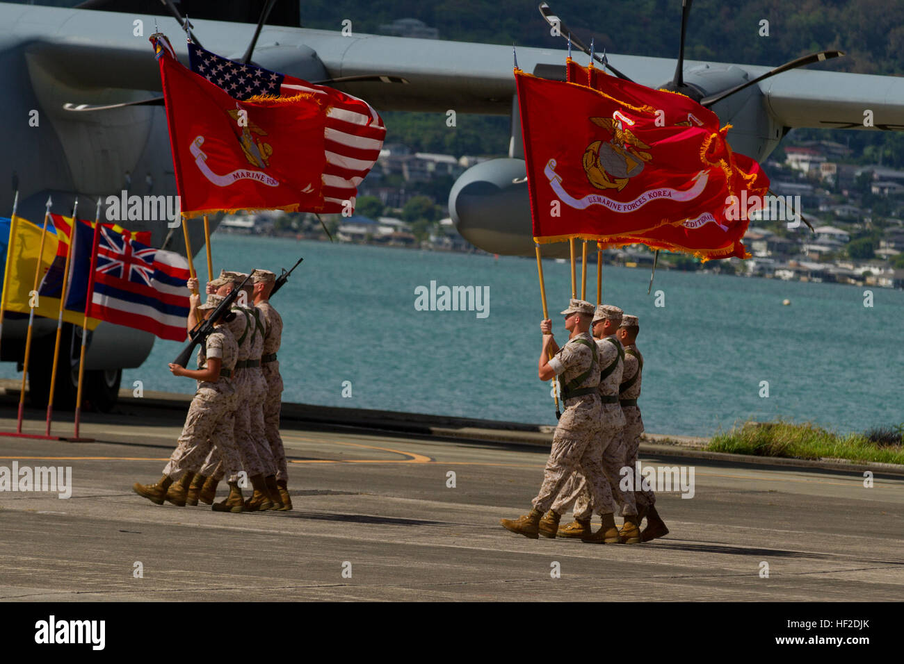 U.S. Marines with U.S. Marine Corps Forces, Pacific, march in formation ...