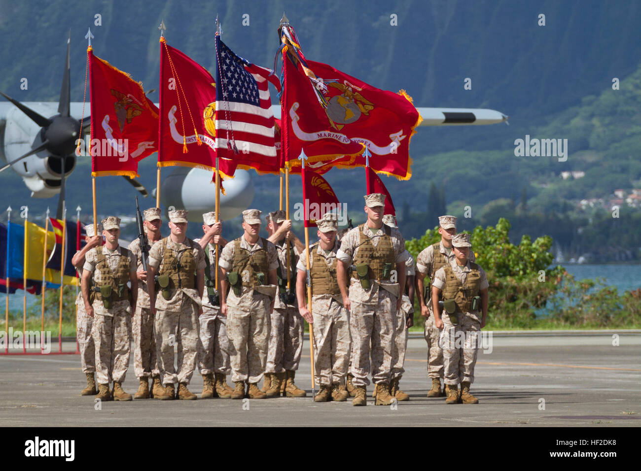 U.S. Marines with U.S. Marine Corps Forces, Pacific, march in formation ...