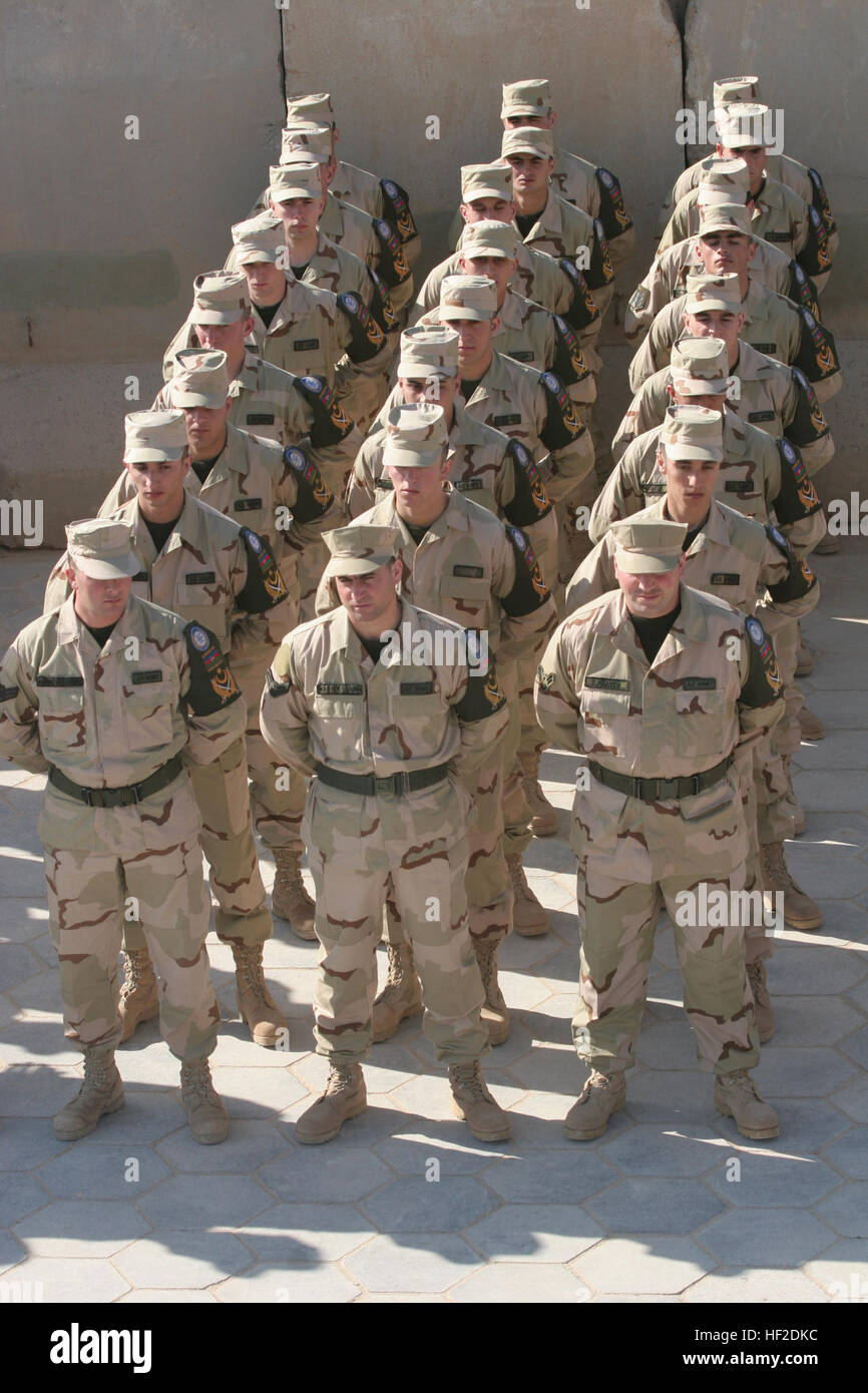Soldiers of the Azerbaijani military stand in formation during a ...