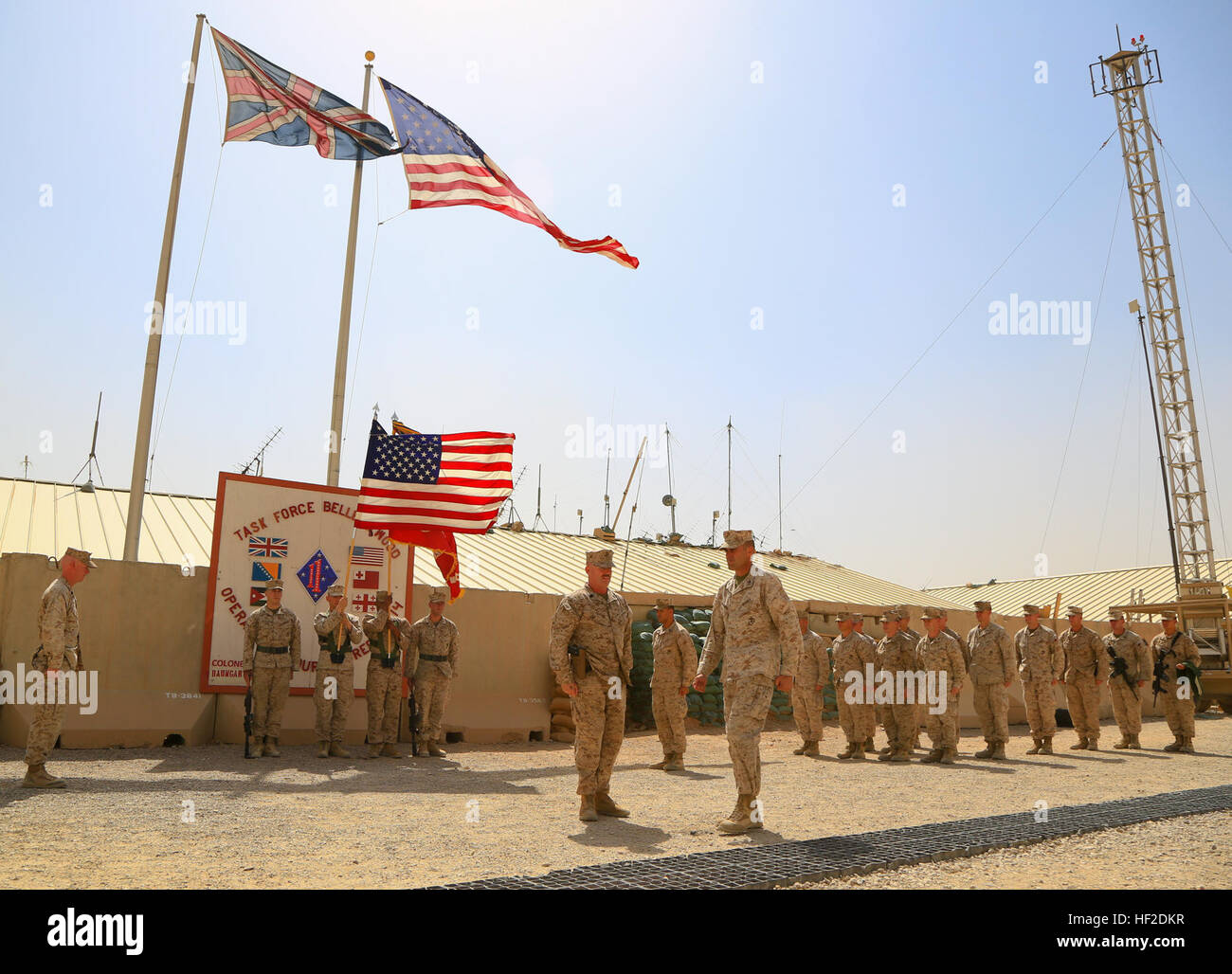 U.S. Marines with 1st Marine Regiment case the units battle colors ...