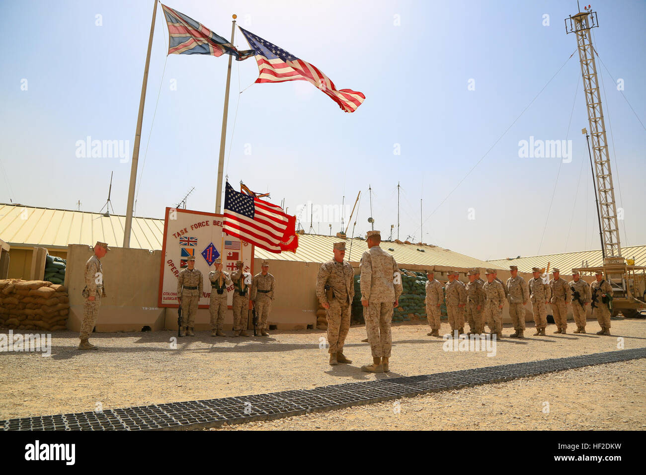 U.S. Marines with 1st Marine Regiment case the units battle colors ...