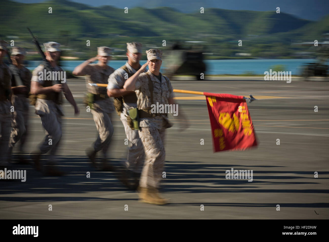 U.S. Marines with U.S. Marine Corps Forces, Pacific, pass in review during the U.S. Marine Corps ...