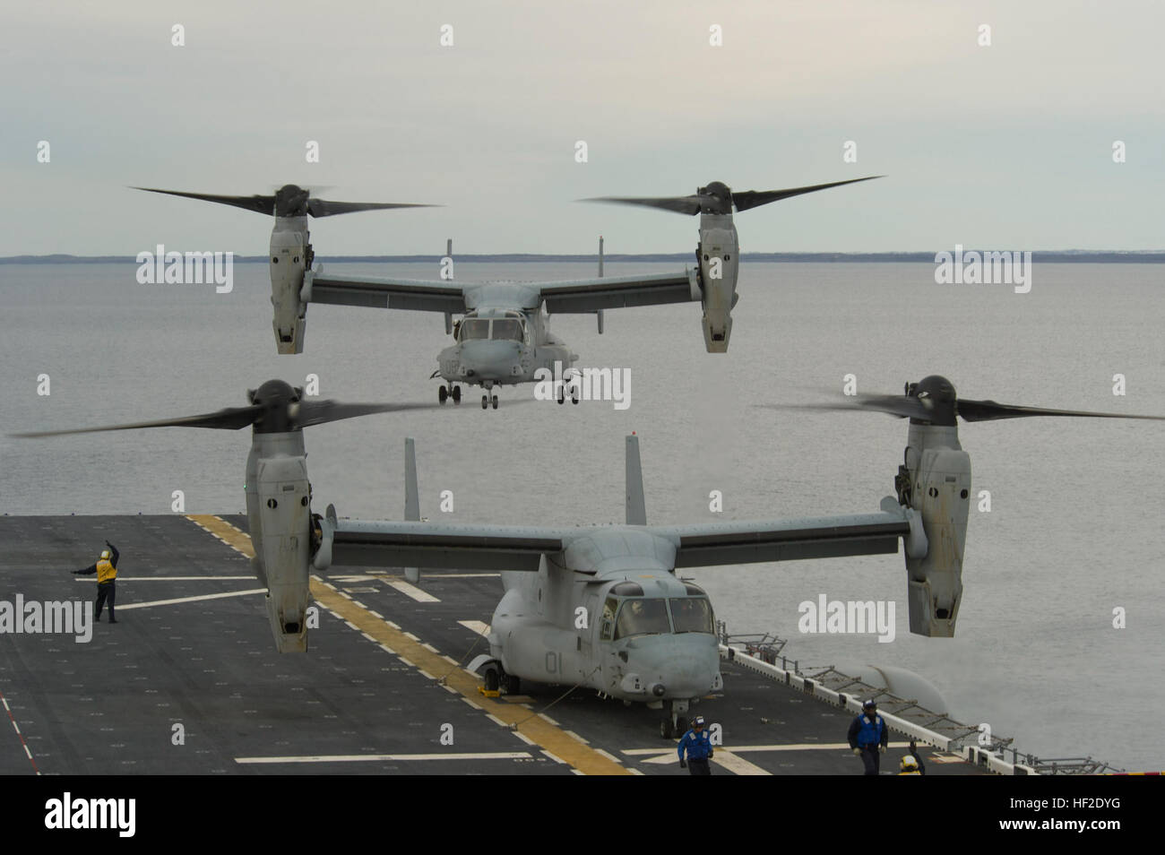 A tilt-rotor MV-22 Osprey, assigned to the "Argonauts" of Marine ...