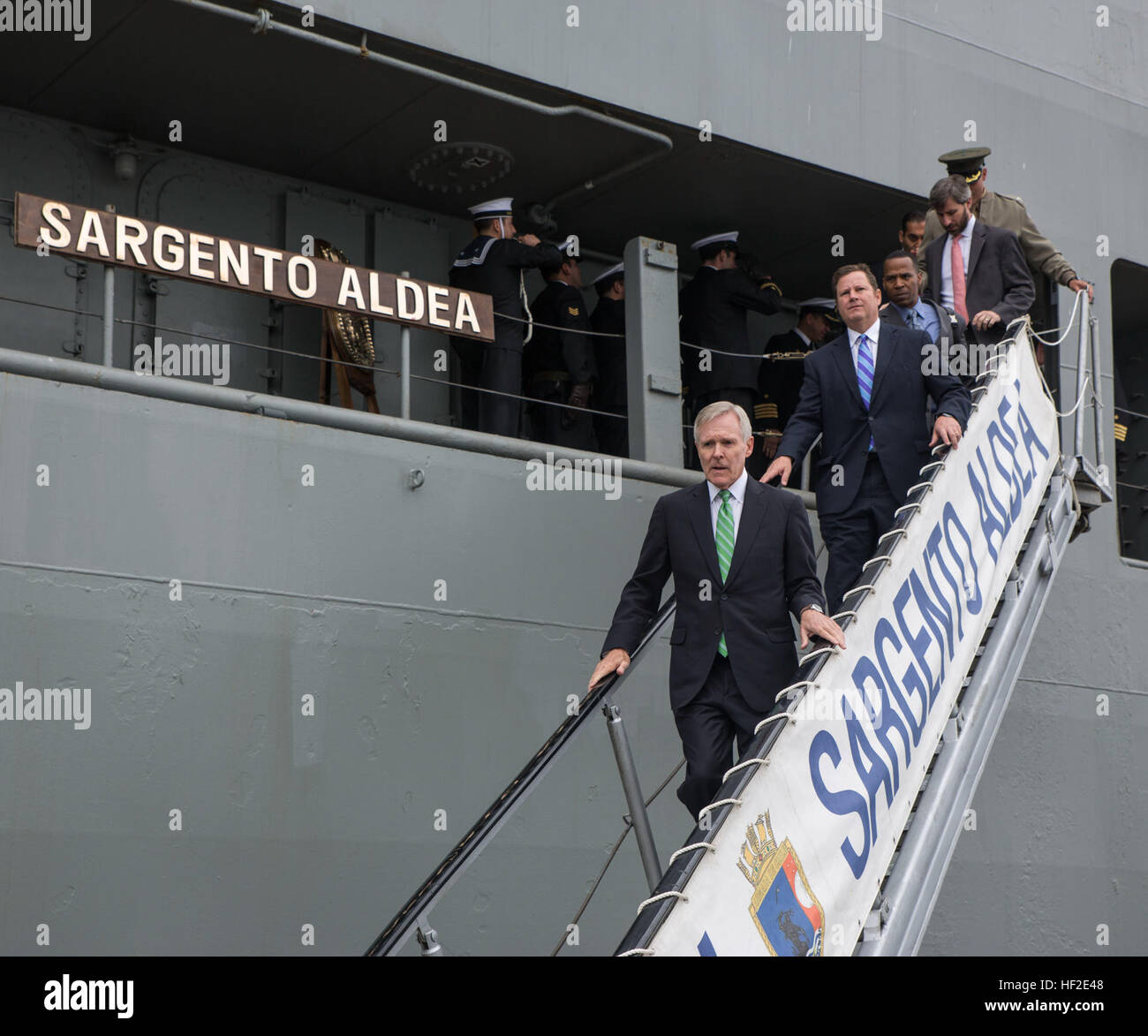 Secretary of the Navy Ray Mabus disembarks the Chilean ship LSDH ...