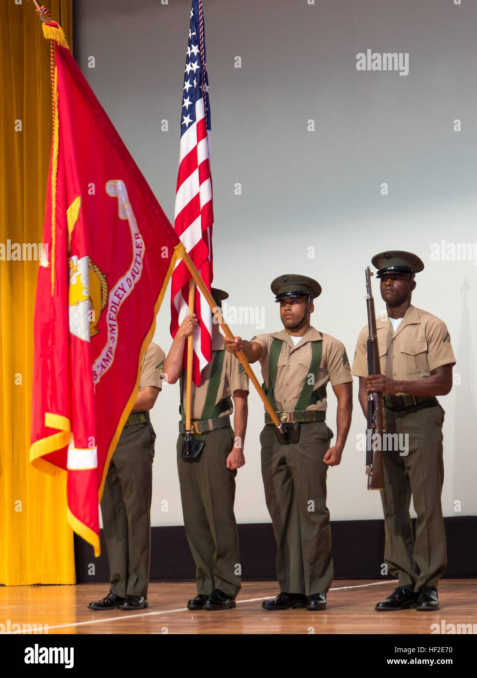 The Headquarters and Support Battalion Color Guard presents the colors ...